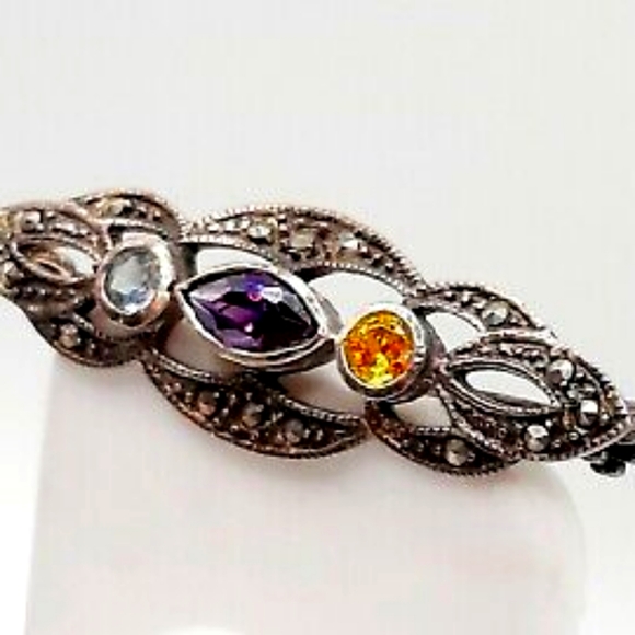 Jewelry | Vintage 195s Sterling Silver Marcasite Multi Color Rhinestone ...